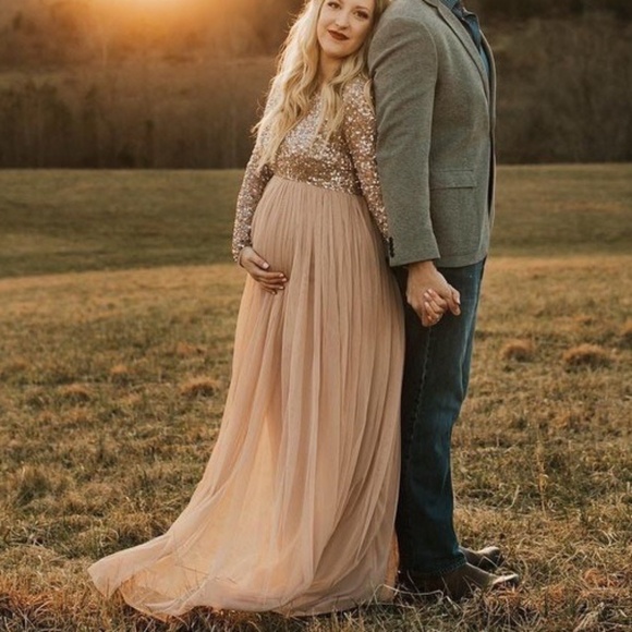 Maya | Dresses | Asos Maya Maternity Long Sleeved Sequin And Tulle Maxi ...
